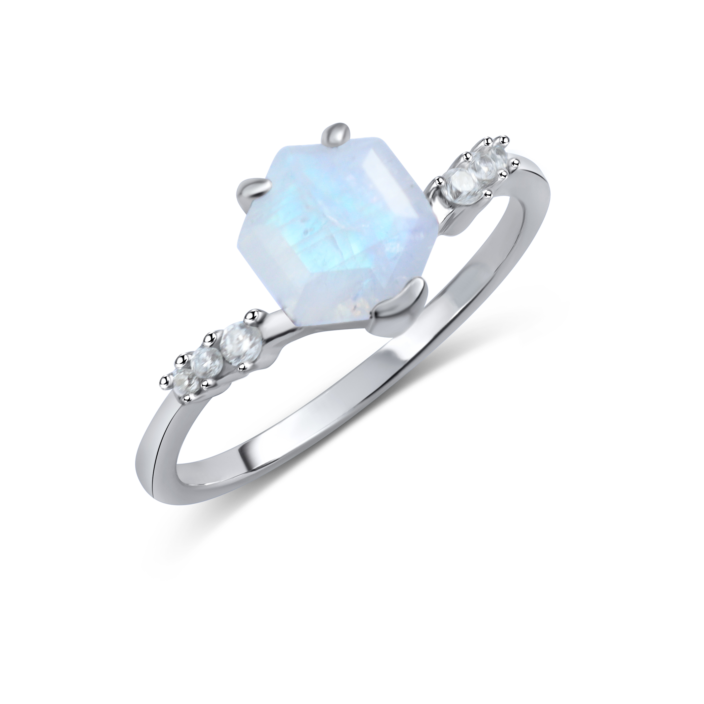Ice Mirror Hexagon Moonstone Ring – Written in the Stars