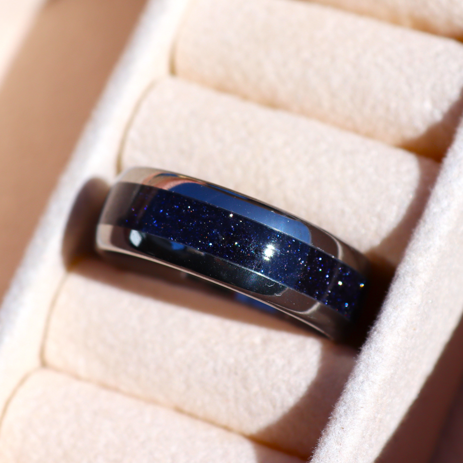 Among the Stars Blue Sandstone - 8MM Tungsten Ring Band – Written in ...